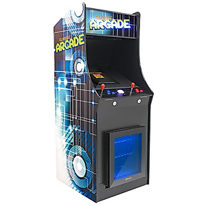 Creative Outdoor Distributor Full Size Stand-Up Commercial Grade Arcade Machine-2 Player, 60 Games, 22 LCD Screen, 2 Sanwa Joysticks, Trackball, Built-in Fridge, 2 Stools Included