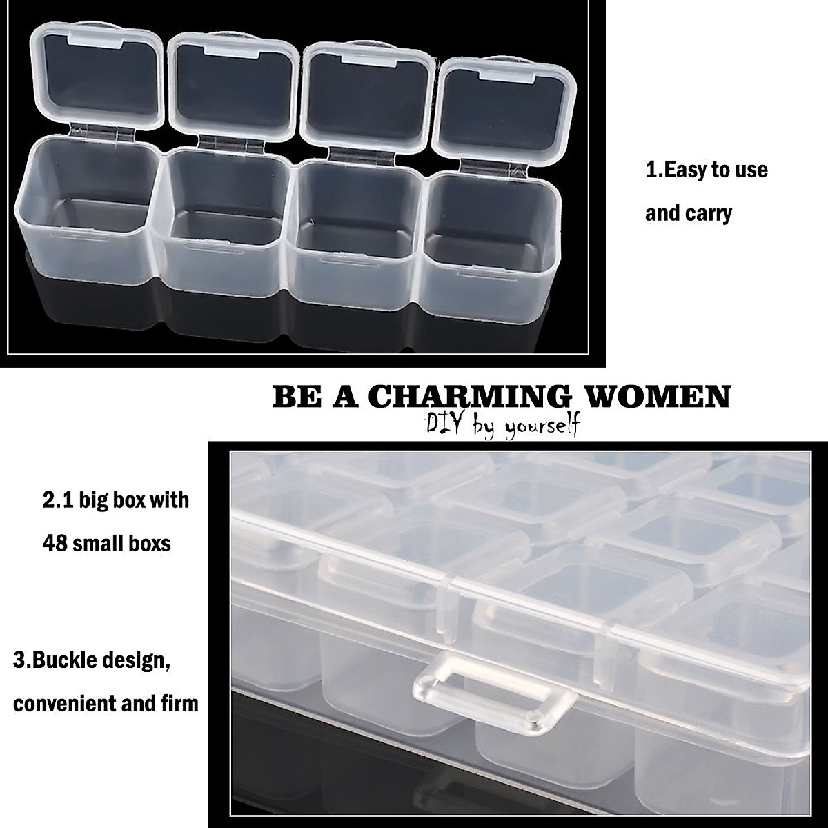 Lookathot 28 Nail Art Adjustable Plastic Storage Boxs Container- Portable Arts Crafts Organizer Case- for Rhinestone Bead Rings Jewelry Gems Earrings