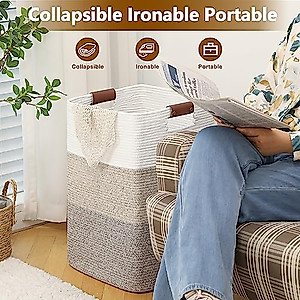 SIXDOVE Laundry Hamper 90L Extra Large Laundry Basket, Tall Woven Blanket Basket, Cotton Woven Storage Basket Hamper with Handles for Living Room, Collapsible Large Basket for Toys, Pillows, Blankets, Clothes-Gradient Yellow