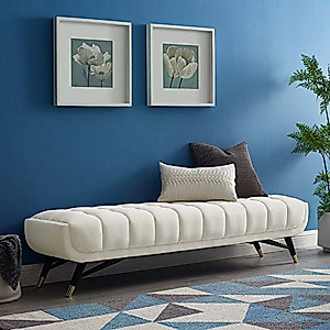 Modway Adept Mid-Century Modern Velvet Upholstered Tufted Accent Bench in Ivory