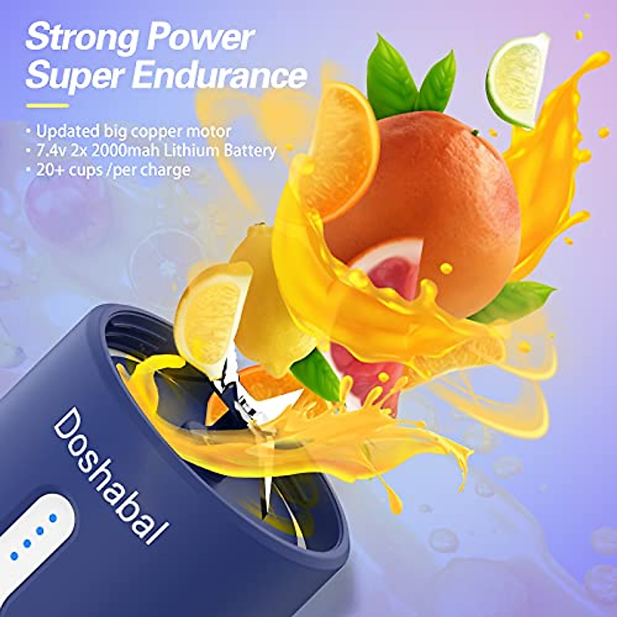 Doshabal Personal Blender, Portable Smoothie Blender on the go, Powerful Blender 18oz Navy Blue