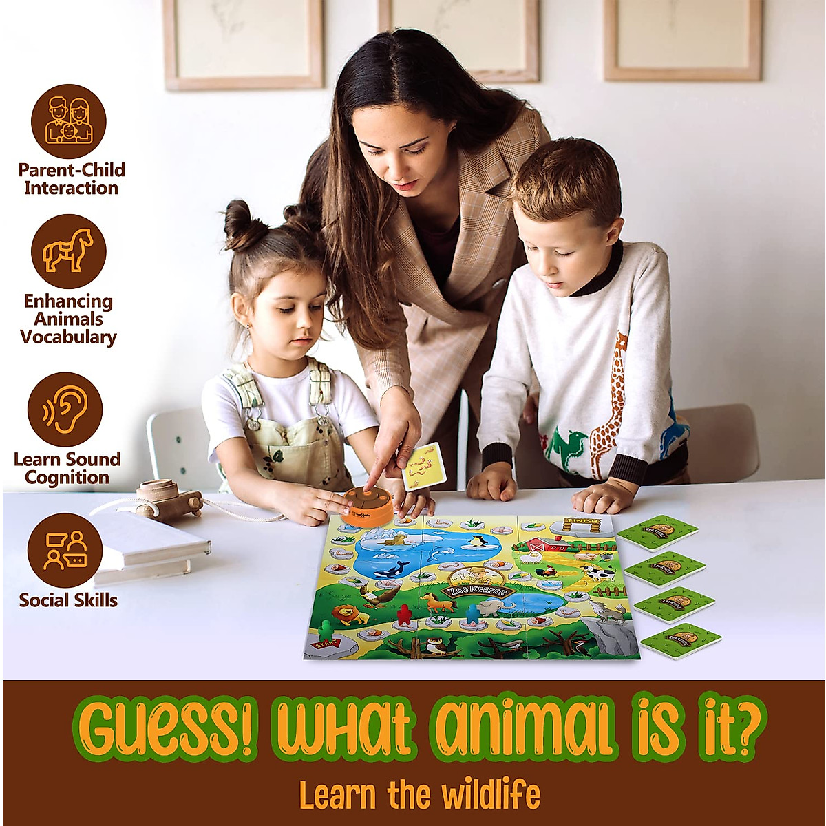 PlayRoute Zoo Keeper Game | Animal Games with Realistic Animal Sounds | 4 Level Board & Card Games | Educational Learning Activity for Kids Ages 5-12 Years and Up