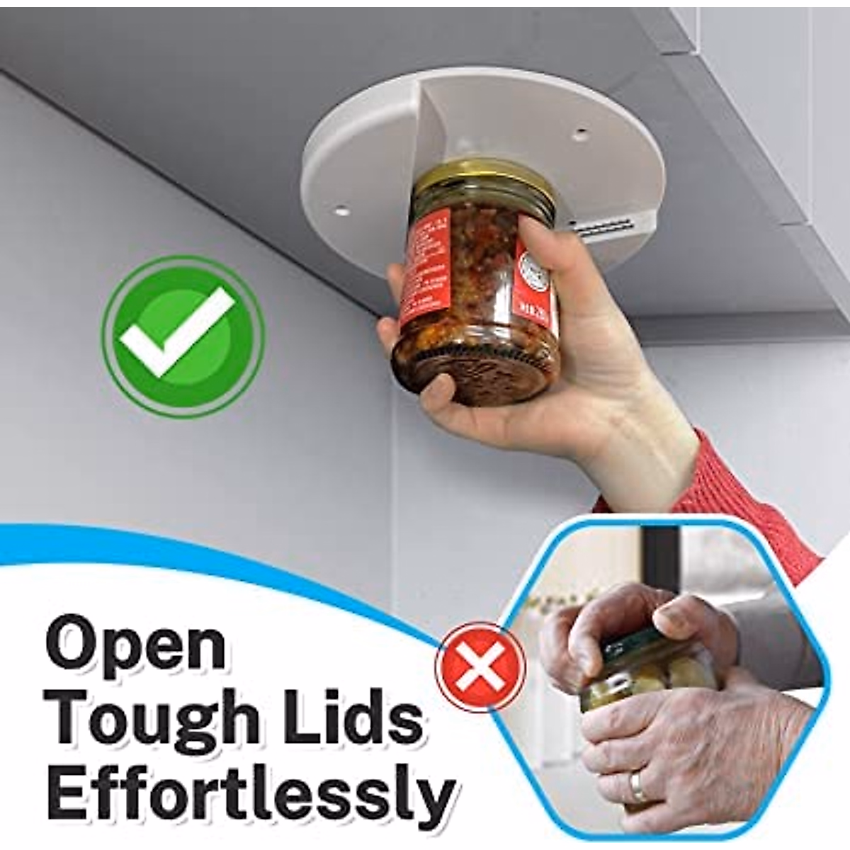 Jar Opener, Under Cabinet Jar Opener, Useful Kitchen Gadget, Can Openers Prime For Seniors With Arthritis,Jar Opener For Weak Hands, Single Hand Under Counter Can Opener