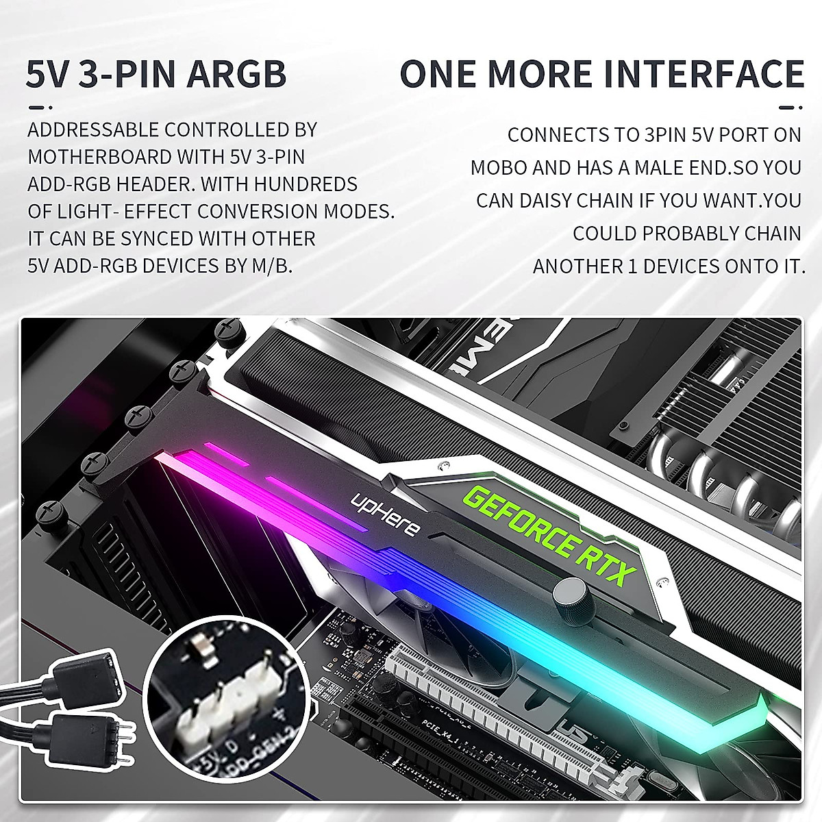 upHere 5V 3PIN Addressable RGB Graphics Card GPU Brace Support Video Card Sag Holder,Built-in 5V ARGB Strip,Adjustable Length and Height Support,G276ARGB