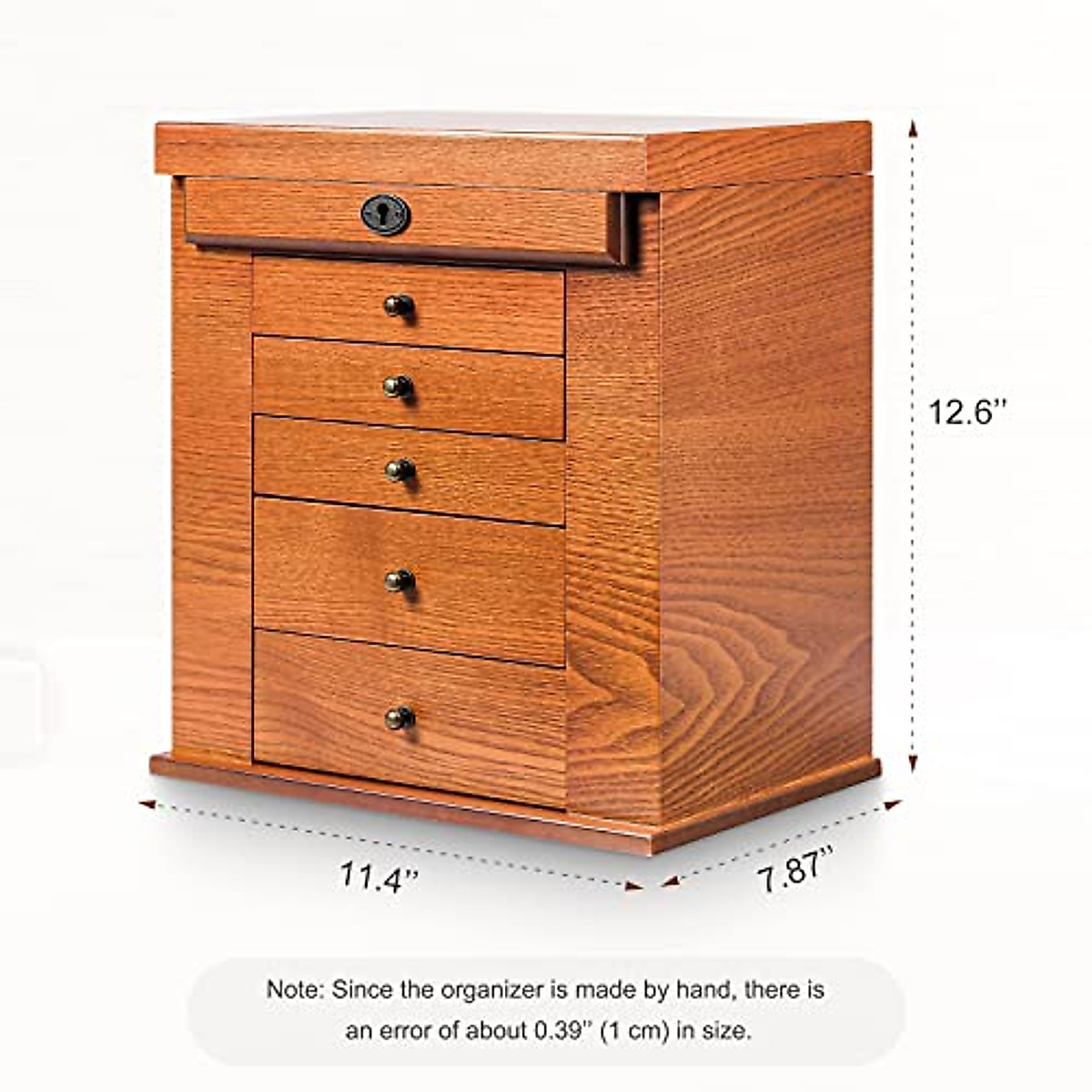 Homde Large Wooden Jewelry Box/Cabinet/Armoire with Lock for Women Girls Ring Necklace (Large)