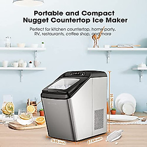 CROWNFUL Nugget Ice Maker Countertop, Makes 26lbs Crunchy ice in 24H, 3lbs Basket at a time, Portable Self-Cleaning Pebble Ice Machine, with Scoop and Basket for Home/Kitchen/Office/Bar