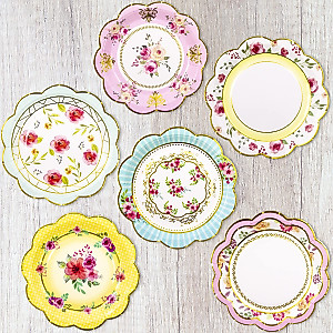 Fancy Land Floral Paper Plates 7.28 Inches Vintage Small Party Plate 24 ct