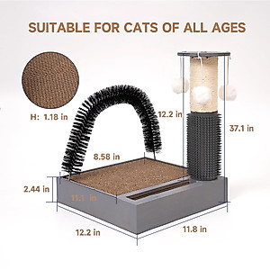 Cat Scratching Post with Cat Tower Tree and Cats Arch Self Groomer Massager Brush Kitty Ball Toys for Kittens,Cat Posts and Scratchers for Indoor Pets,Interactive Toy with Ball Track Spring Ball…