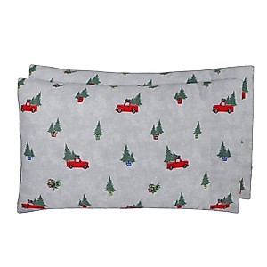 Sleepdown 100% Cotton Flannel Sheets Queen Size - Super Soft, Heavyweight, Double Brushed, Anti-Pill Flannel Queen Sheets - 16" Deep Pocket Queen Fitted Sheet X2 Side Pockets (Queen, Truck & Tree)