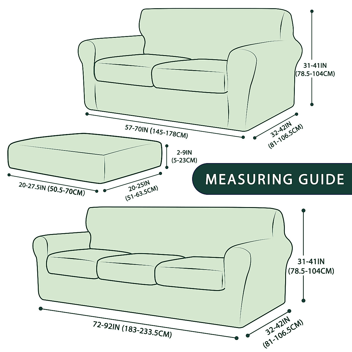 CHUN YI 3 Pieces Stretch Loveseat Sofa Cover Bandles 4 Pieces Stretch Sofa Cover, Washable Soft Sofa Slipcover with Separate Seat Cushion Covers, Dark Blue