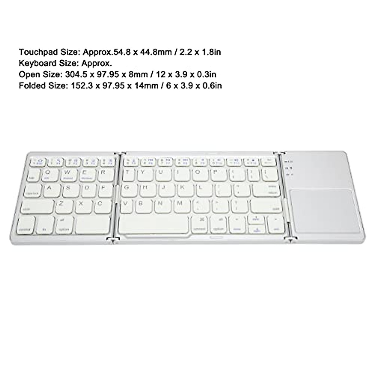 LMOLING Folding BT Keyboard, Wireless Portable Keyboard, 63 Keys Metal Ultra Thin Mini Folding Keyboard with Touchpad for Tablet Smartphones(Silver)