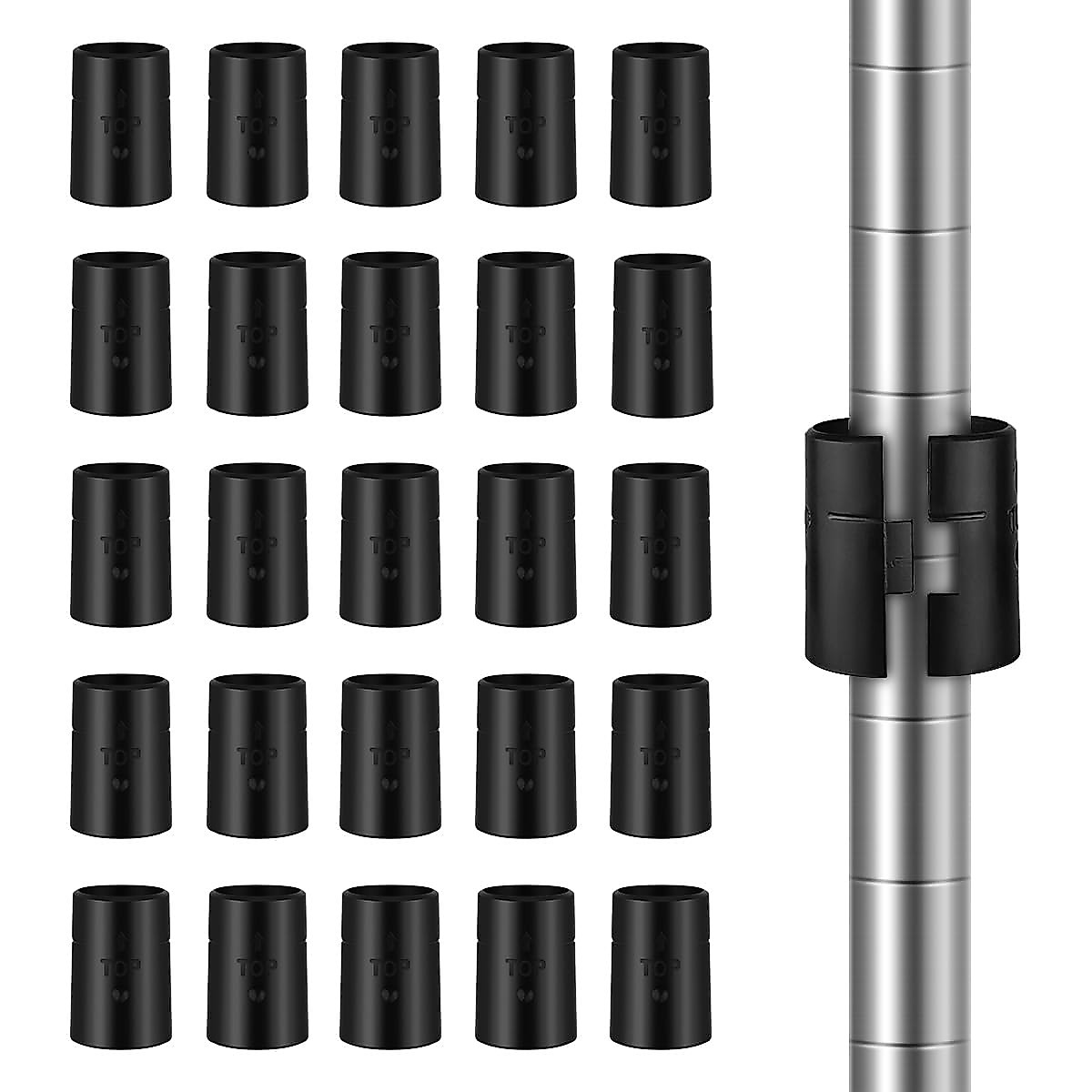 50 Pack Plastic Wire Shelving Shelf Lock Clips Black Post Shelving Split Sleeves for 1" Diameter Shelving Sleeves Replacements