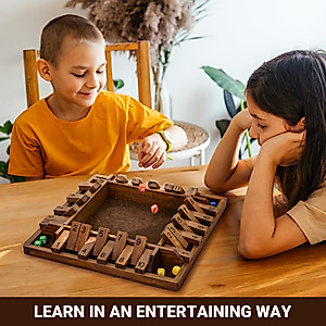 ropoda 14 Inches 4-Way Shut The Box Dice Board Game (2-4 Players) for Kids & Adults [4 Sided Large Wooden Board Game, 8 Dice + Shut-The-Box Rules] Smart Game for Learning Addition – Vintage Style