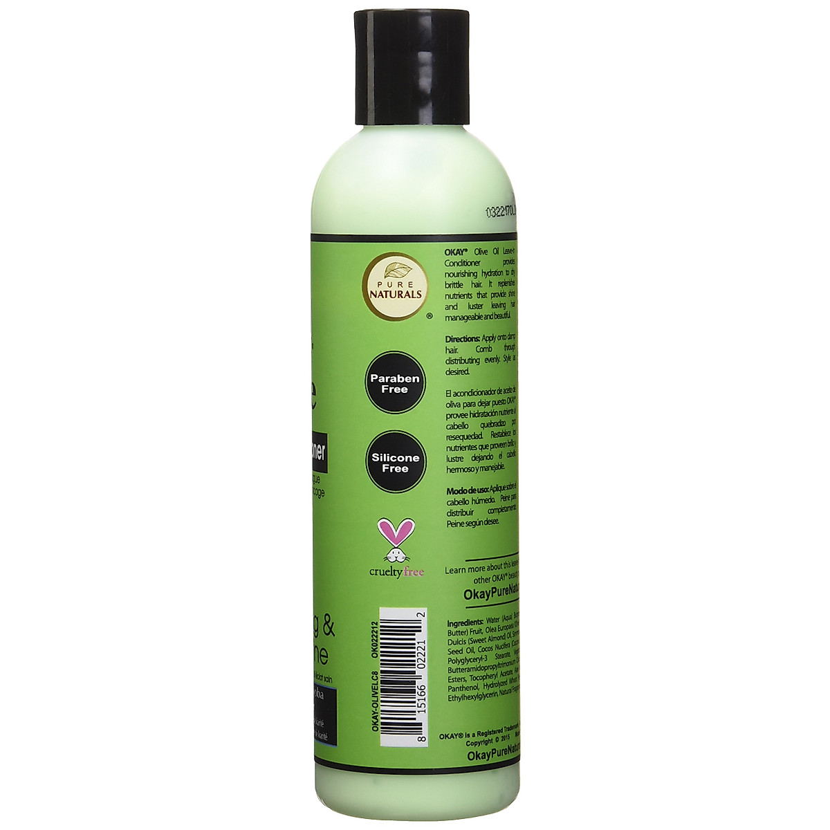 OKAY - Olive Oil Leave-In Conditioner - For All Hair Types and Textures - Conditioning and Healthy Shine - Nourish, Condition, Hydrate - Free of Sulfate, Silicone & Paraben - 8 oz