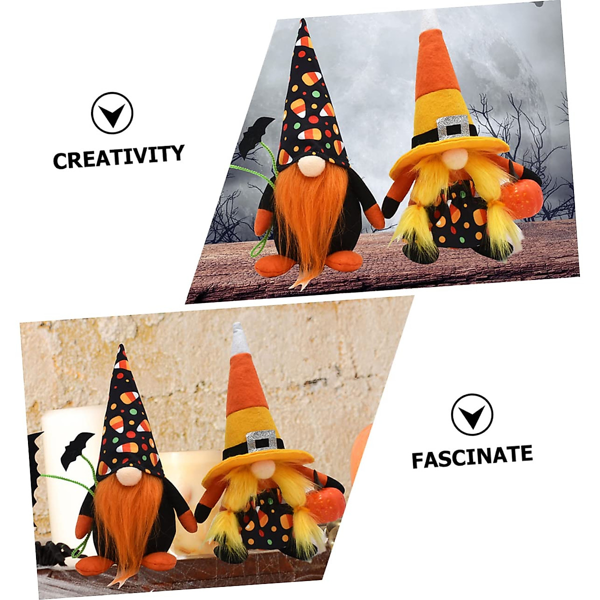 Abaodam 2pcs Halloween Gnomes Plush Elf Decoration Scandinavian Gnome Doll Ornament for Tiered Tray Decor Halloween Party Favor Trick or Treat