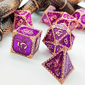 ZECIDOT DND Dice Set D&D Dungeons and Dragons Metal Polyhedral Table Games Dice Accessories Gifts of 7 Pathfinder Shadowrun Roleplaying MTG RPG Multi Sided Giant Large Dice (red Copper Purple)
