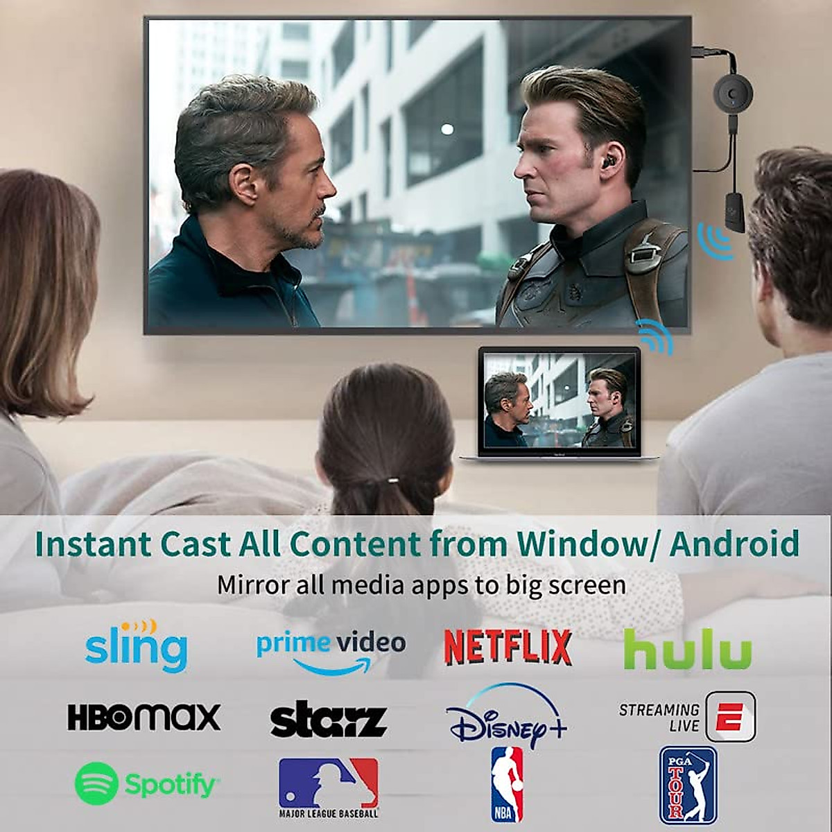 4K Wireless HDMI Display Dongle Adapter 1080P, WiFi Streaming Movies, Shows Receiver for i-Phone, i-Pad, Android, Tablet, Laptop, Window to HDTV/Monitor/Projector, Compatible Miracast, Air Play, DLNA