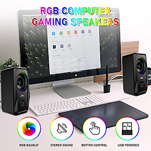MANBASNAKE Computer Speakers RGB Gaming Speakers with 2.0 Wired USB Powered Stereo Volume Control,6 LED Modes,Dual Channel Multimedia AUX 3.5mm for PC Laptop Desktop Monitors(Black)