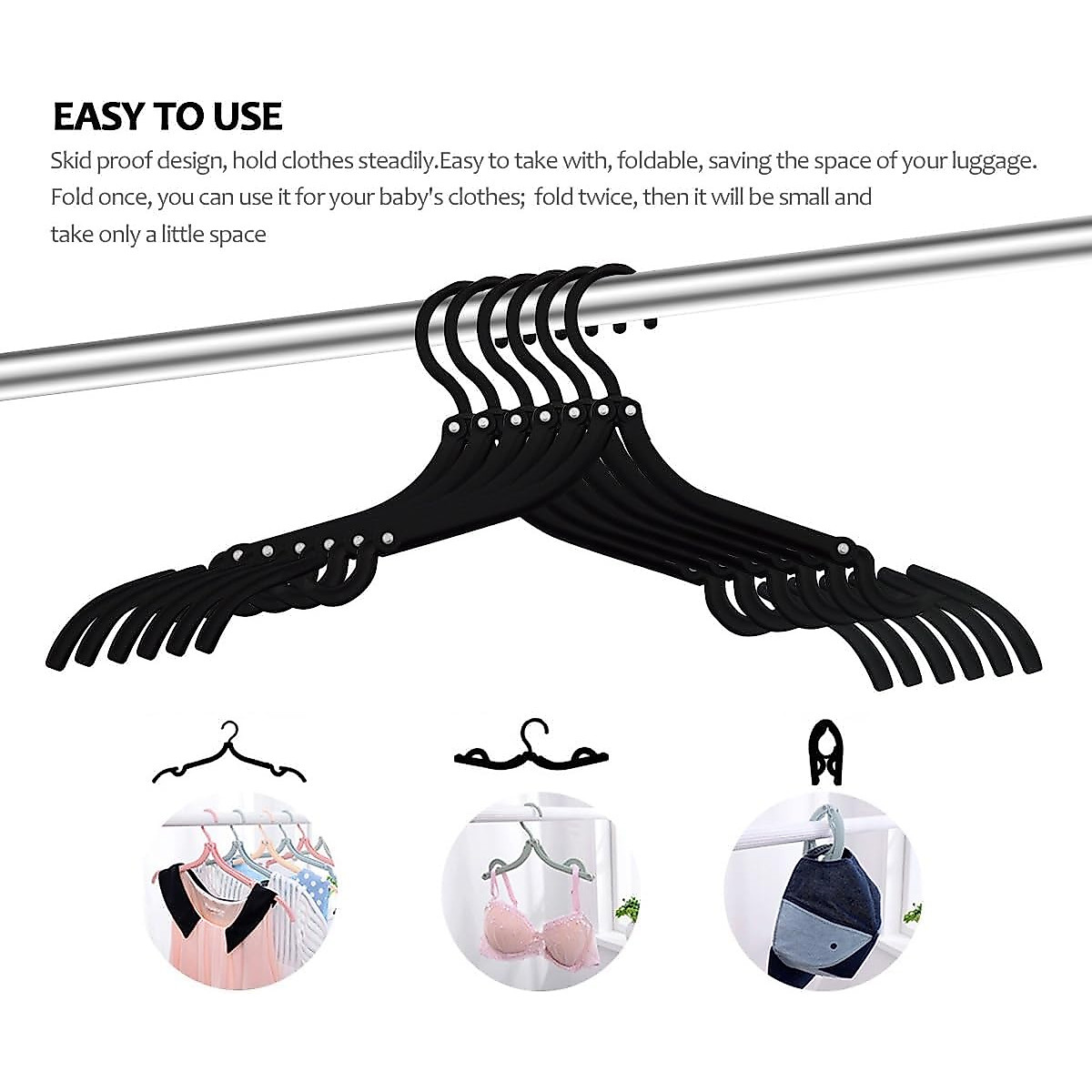 36 Pcs Travel Hangers - Cruise Ship Essentials Portable Folding Clothes Hangers Travel Accessories Foldable Clothes Drying Rack for Travel (Black)