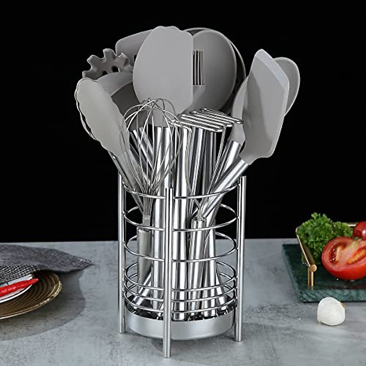 Berglander Kitchen Utensils Set 38 Pieces Non-stick Silicone Cooking Utensils Set, Kitchen Tools Set, Spoon Spatula Set With Sturdy Stainless Steel Utensil Holder, Dishwasher Safe