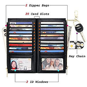 ZRTARY Wallets for Women RFID Blocking Leather Slim Bifold Multi Card Organizer Wallet with Zipper Pocket