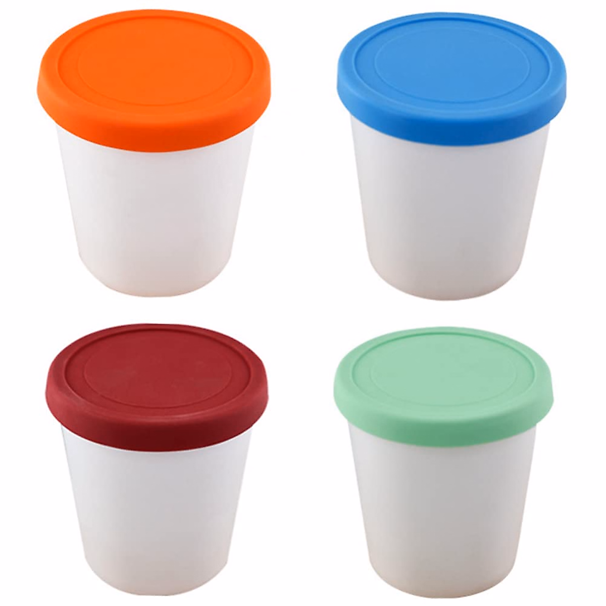 Angoily 4pcs Ice Cream Containers with Silicone Lids Freezer Food Storage Containers Tubs Dessert Container Leakproof Ice Cream Pint Cup For Homemade Ice Cream (3.14X2.63 Inch)