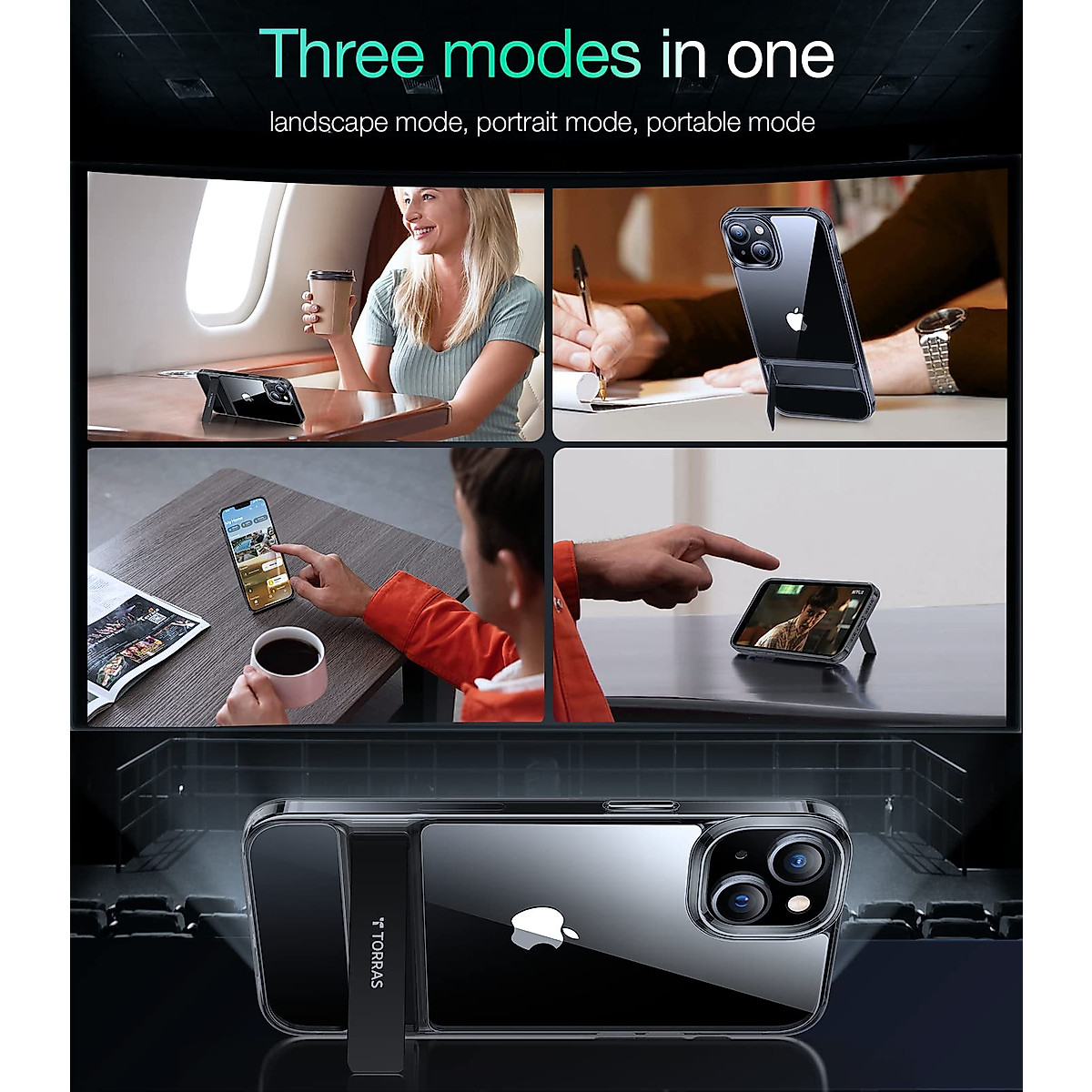 TORRAS MoonClimber Compatible for iPhone 12 Pro Max Case [5X Military Armor-Level Shockproof][Three Stand Ways] Slim Hard Phone Case with Kickstand 6.7’’-Clear