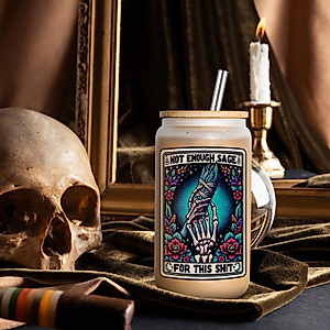 LEADO Tarot Card Skeleton Hand Cup, Funny Halloween Skull Tumbler, 16 oz Frosted Coffee Glass Cups with Lids Straws - Witchy Gifts for Women, Sarcastic Birthday, Christmas Gifts for Friend Mom