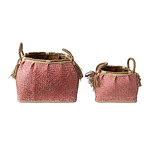 Creative Co-Op Hand-Woven Seagrass Handles, Coral Color, Set of 2 Basket, 2