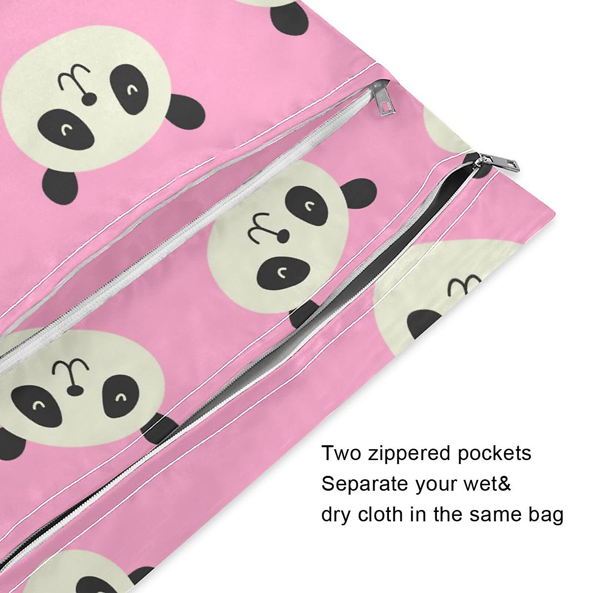 Kigai 2pcs Wet Dry Bags for Baby Cloth Diapers Cute Panda Waterproof Reusable Wet Bag with Two Zippered Pockets Swimsuits & Wet Clothes Organizer for Travel Beach Pool Daycare Yoga Gym