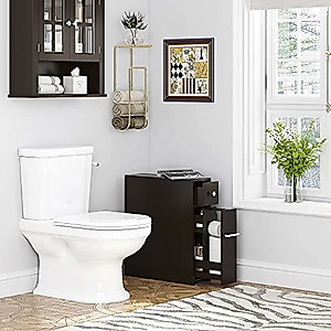 Spirich Home Slim Bathroom Storage Cabinet, Free Standing Toilet Paper Holder, Bathroom Cabinet Slide Out Drawer, Espresso