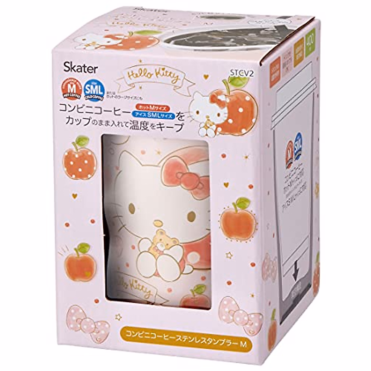 Skater STCV2-A Stainless Steel Tumbler, Hot and Cold Retention, Convenience Store Coffee, 13.5 fl oz (400 ml), M, Hello Kitty Happiness Girl Sanrio