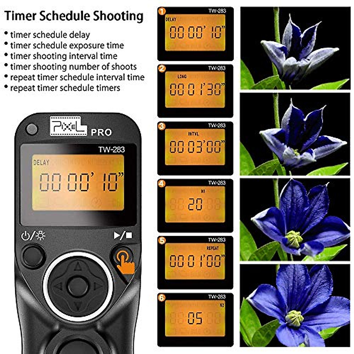 Wireless Shutter Release for Canon, Pixel TW-283 E3/N3 Wireless Remote Control Timer Shutter Release Cable for Canon EOS R EOS R5 R6 R3 1300D 1100D760D 70D 80D 90D 5D IV III 1D 6D 7D fujifilm GFX50R