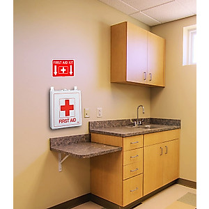 (Set of 2) First Aid Kit Sign - 10" x 7" 4 Mil Vinyl - LAMINATED For Ultimate Protection & Durability - Self Adhesive Decal - UV Protected & Weatherproof - Heavy Duty