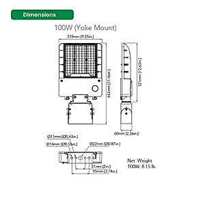 100W LED Pole Light - 120-277VAC - 5000K - IP65 LED Shoebox Light - Yoke Mount LED Parking Lot Light, 14200 Lumens, 0-10V Dimmable, UL Listed - DLC Premium Listed - 5 Years Warranty