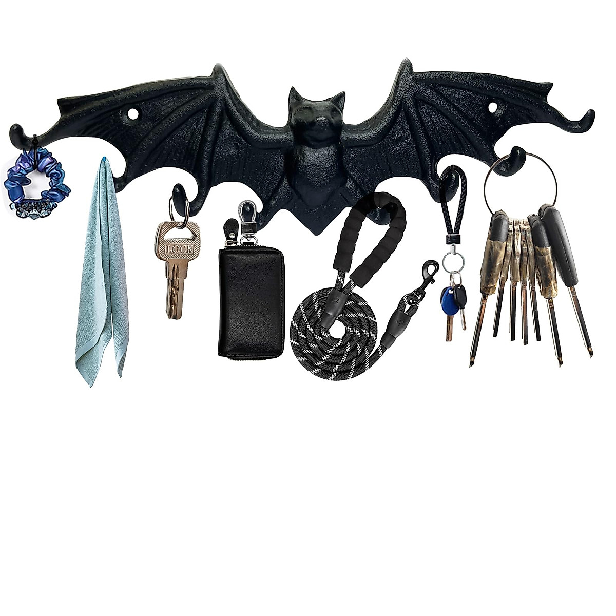 Hallocool Bat Key Holder Cast Iron Bat Key Hooks Decorative Hook Gothic Decor Vampire Bat Key Hanger Key Hooks for Hanging Dog Leash Wallet Belt Umbrella Towel, Bat Figure Wall Hook Halloween Bats