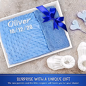 Personalized Passion Personalized Baby Blanket for Boy Swaddle Blanket with Baby’s Name & Date- Great Shower Gift- Plush and Soft Newborn Name Blanket- Cozy, Blue Color- 36/27”