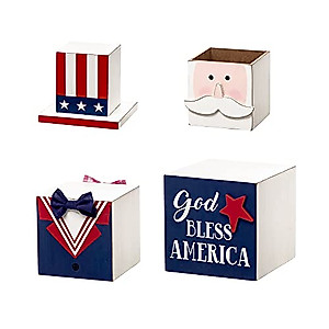glitzhome 24.5" H Double Sided Wooden Porch Decor Easter and July 4th, Easter Bunny Uncle Sam Nesting Boxes with Lid Decorative Boxes for National Day Easter
