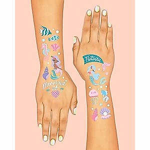 xo, Fetti Under The Sea Mermaid Temporary Tattoos - 56 Glitter styles | Birthday Party Supplies, Sea Creatures Favors, Ocean Animal, Underwater Arts and Crafts
