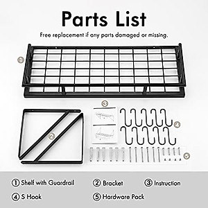 Kitchen 24 Inches Wall Mounted Pot Pan Rack Wall With 10 Hooks, Matte Black KUR215S60-BK