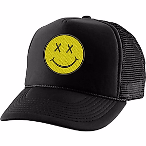 ALLNTRENDS Adult Trucker Hat Smile Face Embroidered Baseball Cap Adjustable Snapback (Black)