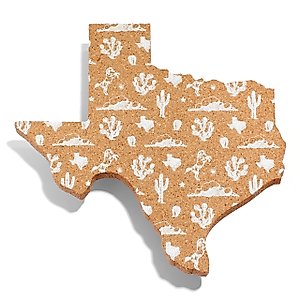 Texas Shaped Kitchen Cork Pot Holder Trivet with White Texas Pattern - 9 Inch Hot Pad Gift (White Texas Pattern)