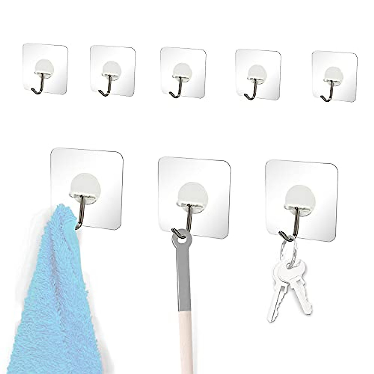 Floro Transparent Reusable Gardening Hooks, 2.4"x2.4" Clear Plastic and Stainless Steel, Carries 176oz. Weight, 8 Hooks per Pack