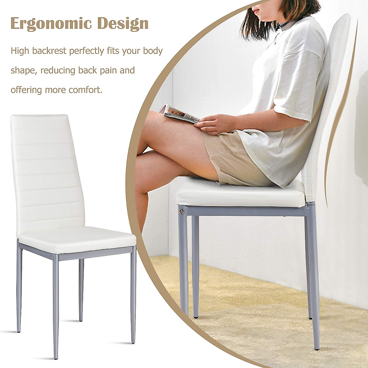 COSTWAY PU Leather Dining Side Chairs, White