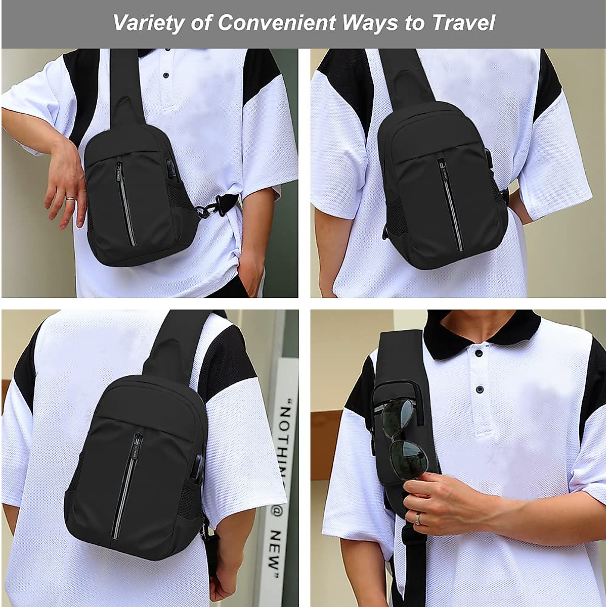 Donason Sling Backpack Crossbody Men Outdoor Travel Hiking Anti Theft Pocket Daypack, Small Chest Bag with USB Charging Port