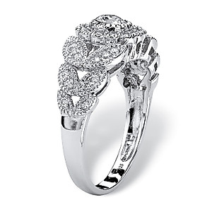 PalmBeach Platinum-plated Sterling Silver Round Cubic Zirconia Flower Miligrain Engagement Ring Sizes 5-10 Size 6