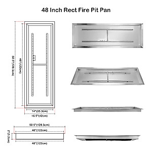 Stanbroil Rectangle 48 Inch Fire Pit H-Burner Pan, 304 Series SS DIY Propane & Gas Firepit for Patio, BTU 185,000 Max