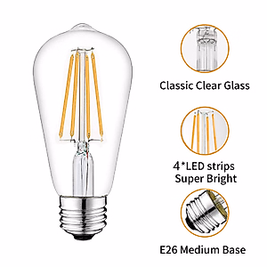 12V Edison Bulb 6W E26 12V LED Bulb 3000K 60W Equivalent, AC/DC 12V 24V Low Voltage LED Light Bulb for RV Camper Marine, Off Grid Cabin, 4 Pack
