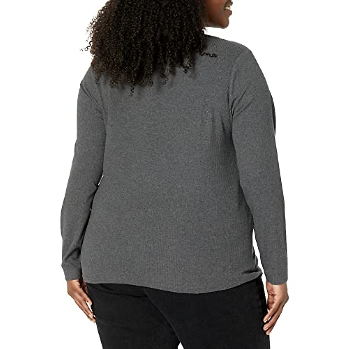 Amazon Essentials Women's Slim-Fit Layering Long Sleeve Knit Rib V-Neck (Available in Plus Size), Pack of 2, Black/Charcoal Heather, Small