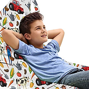 Ambesonne Farm Lounger Chair Bag, Gardener Agriculture Tractor Corn Field Cow Carrot Vegetables Farmhouse Potato, High Capacity Storage with Handle Container, Lounger Size, Multicolor